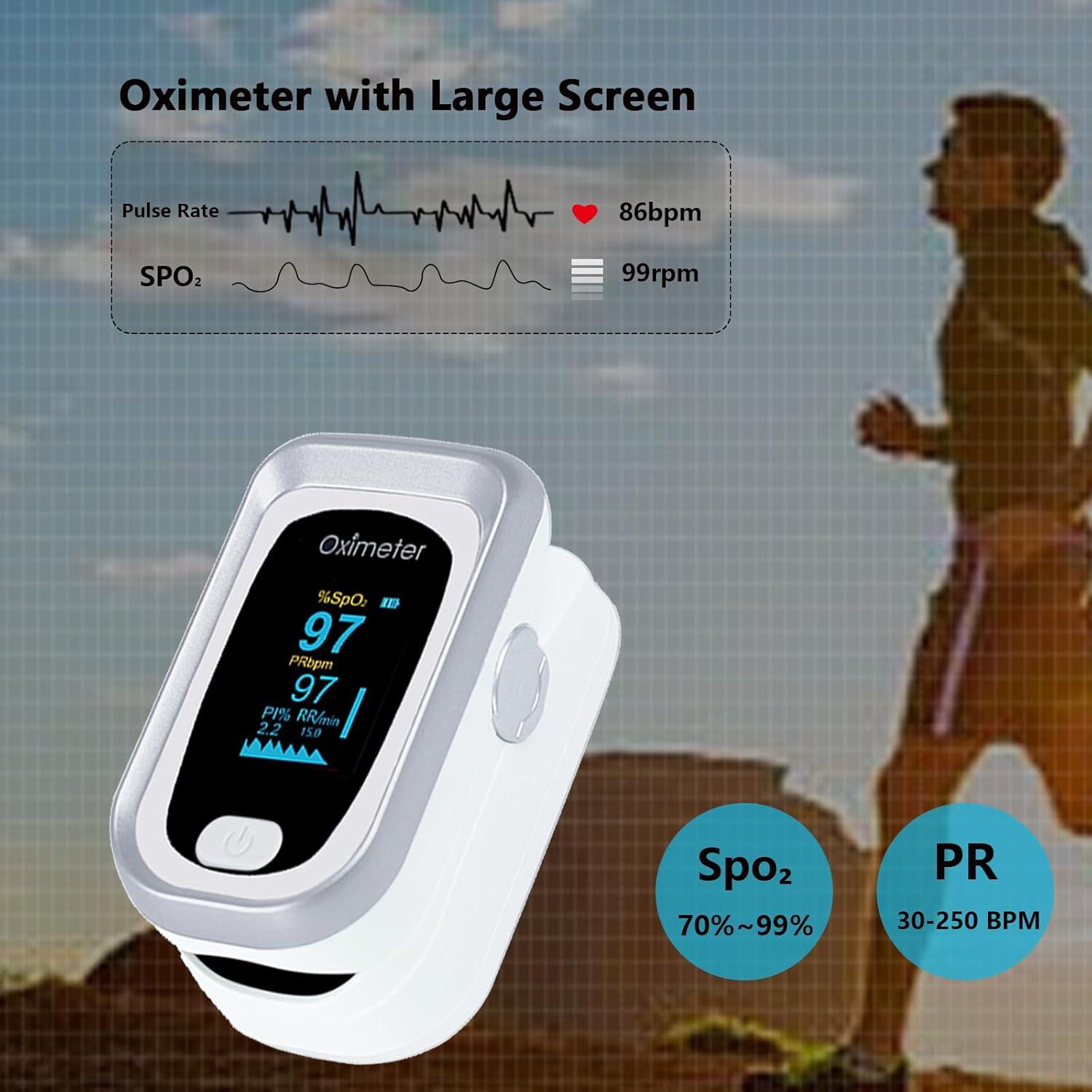 Buy Silver Pulse Oximeter Fingertip - Large LED Heart Rate Monitor with ...
