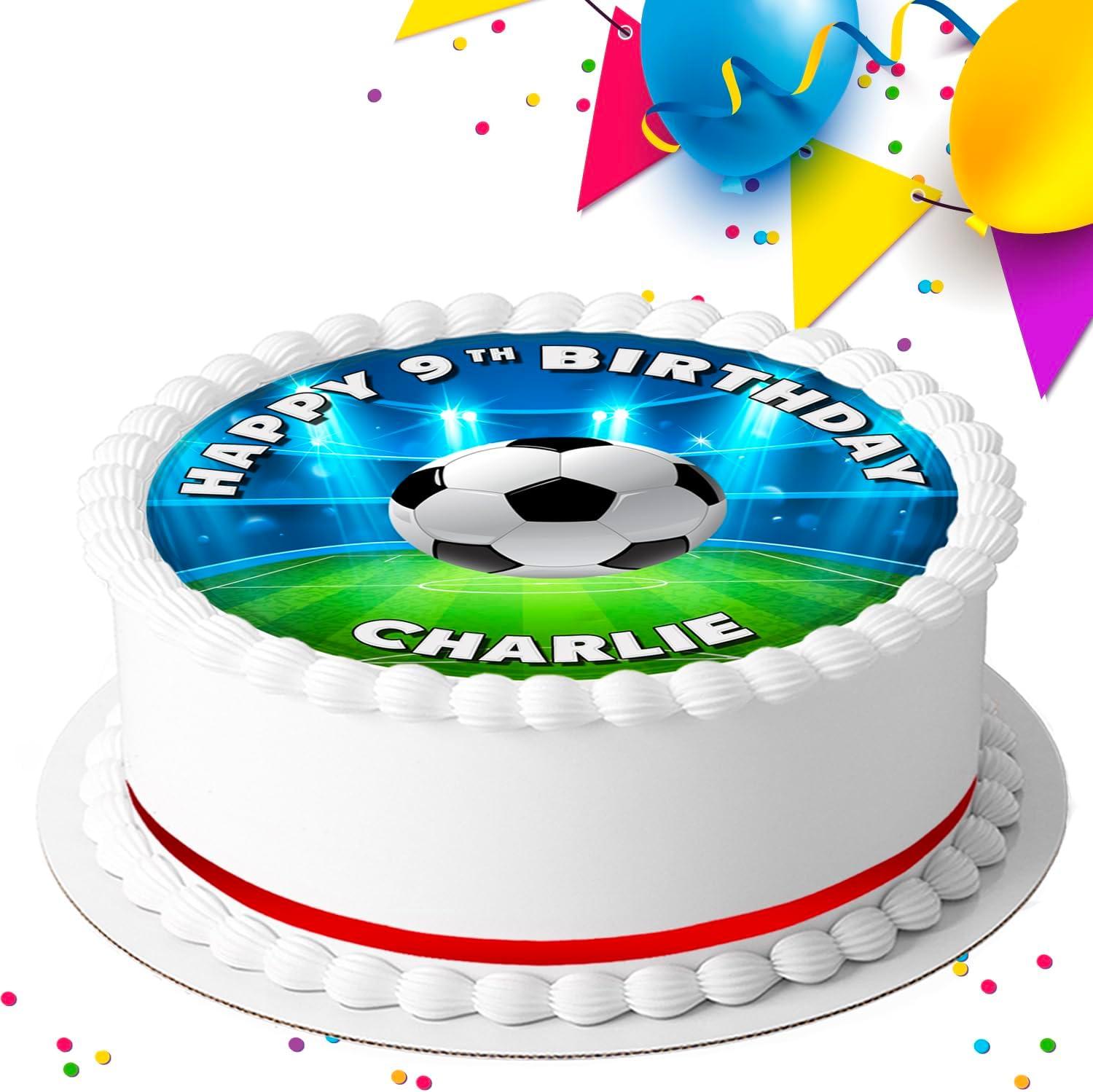 FOOTBALL BIRTHDAY PARTY PERSONALISED EDIBLE ICING CAKE TOPPER FB625 ...
