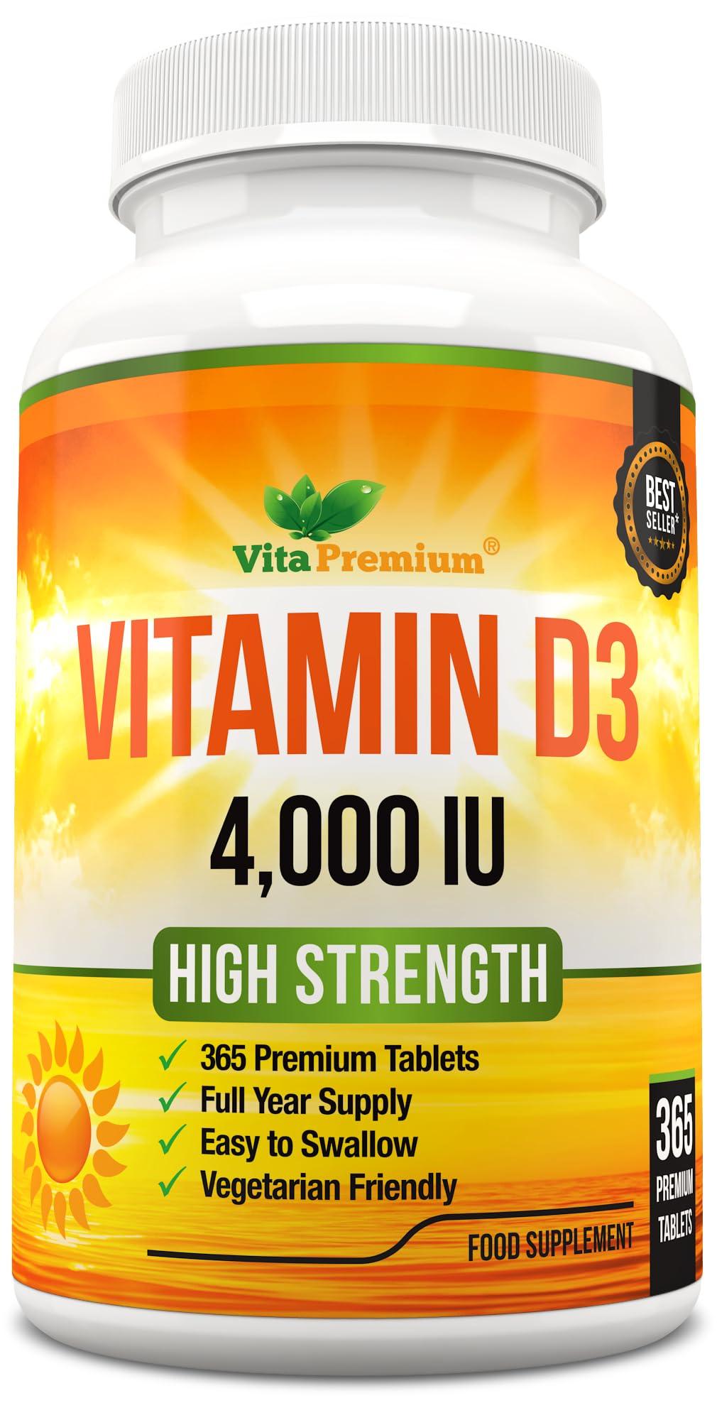 365 Easy to Swallow Vitamin D 4,000 IU Tablets - Maximum Strength D3 ...