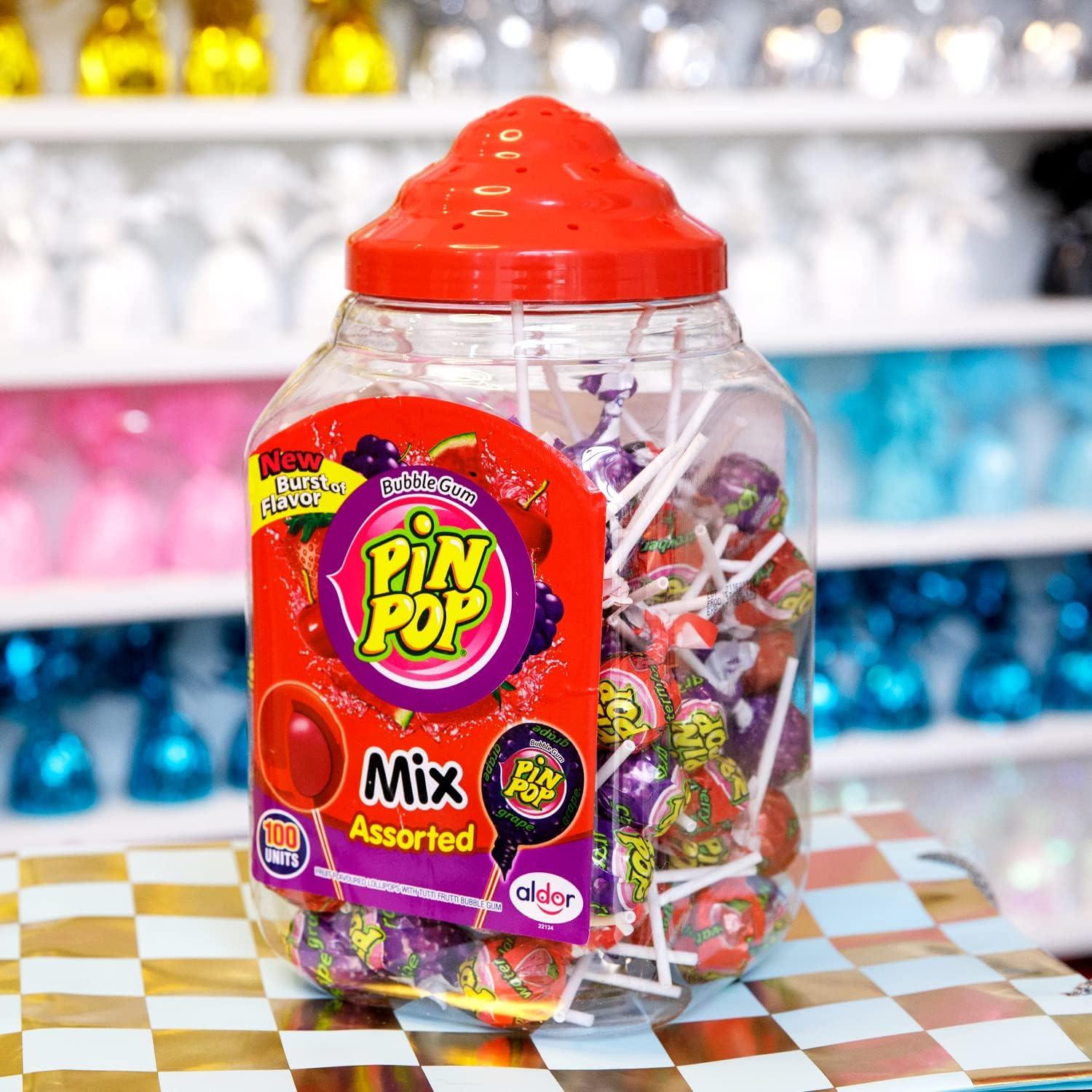 Pin Pop Lollipops Filled with Bubblegum - Assorted Lollies - Cherry ...