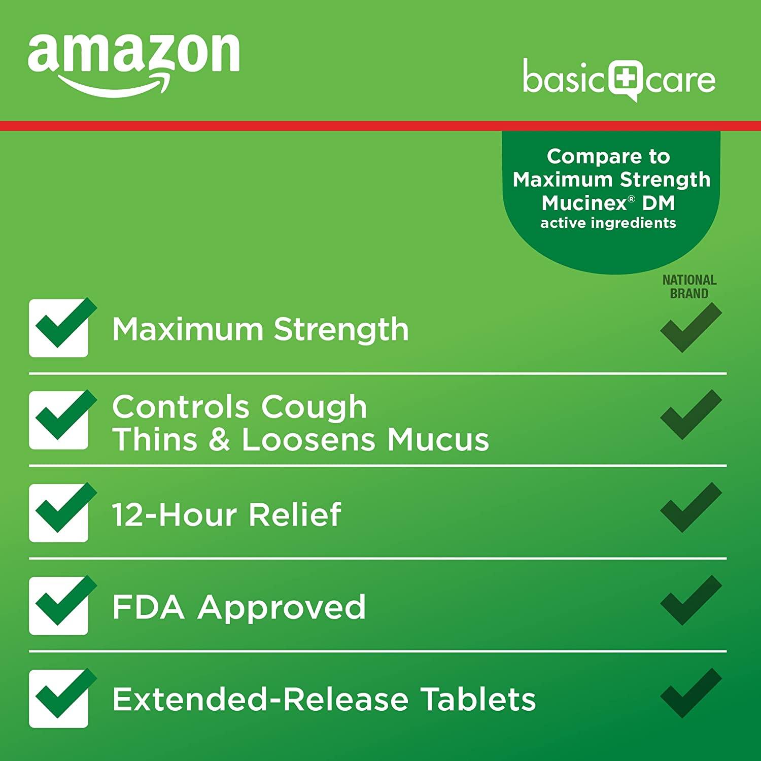 Amazon Basic Care Maximum Strength Mucus DM, Expectorant and Cough ...