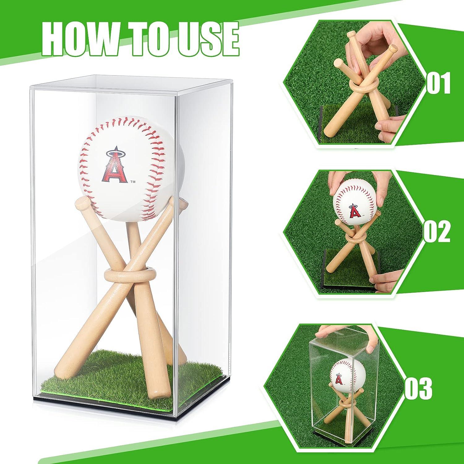 Baseball Display Case with Wood Stand and Grass Pad | Acrylic Holder ...