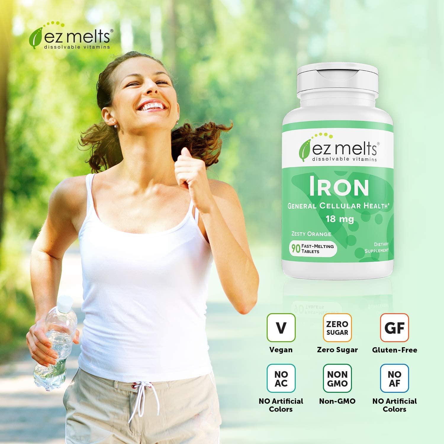 EZ Melts Iron 18mg Sublingual Vitamins Vegan, Zero Sugar, Natural ...