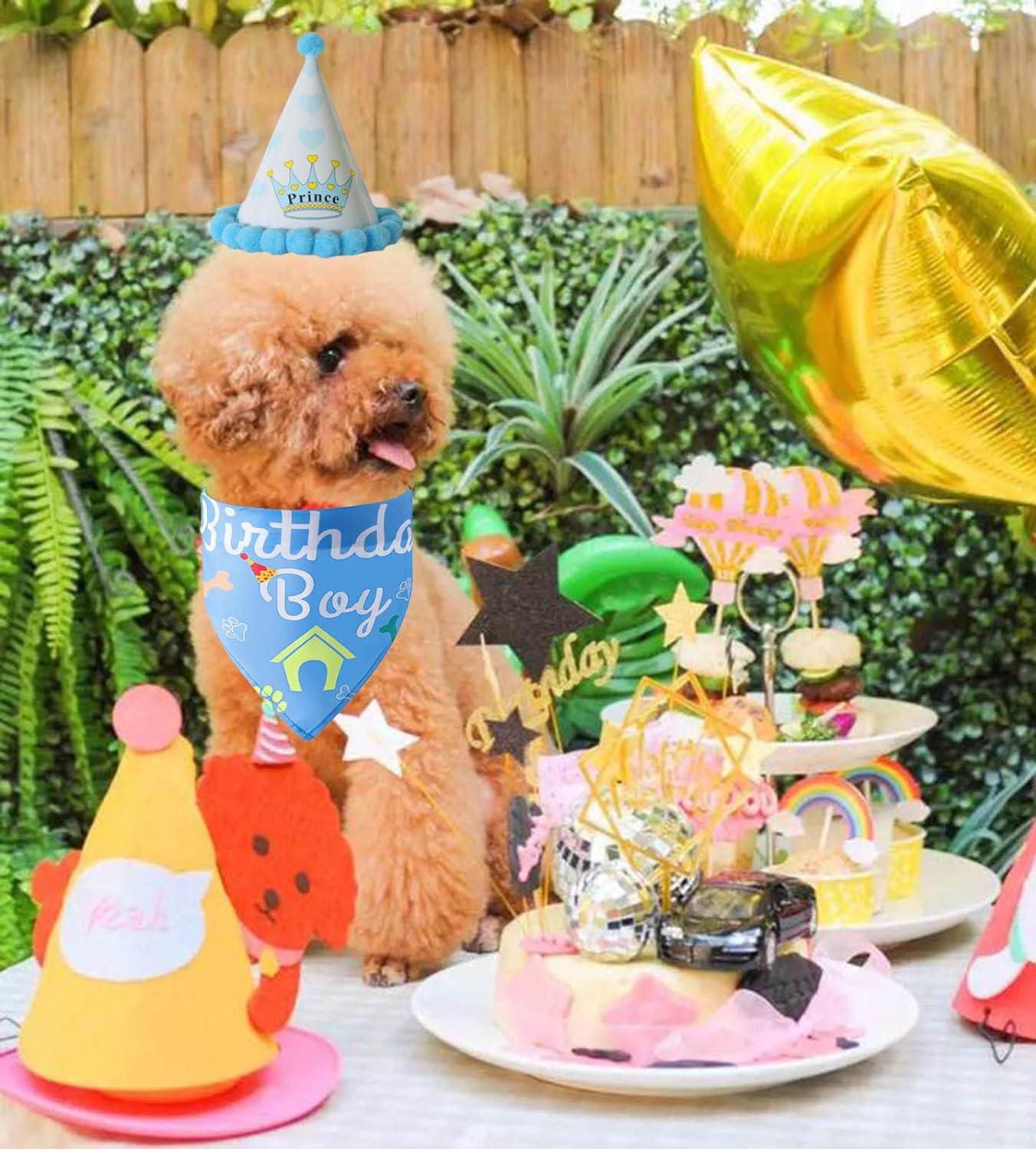 Dog Birthday Bandana Hat Kit Triangle Cotton Dog Scarf with Cute ...
