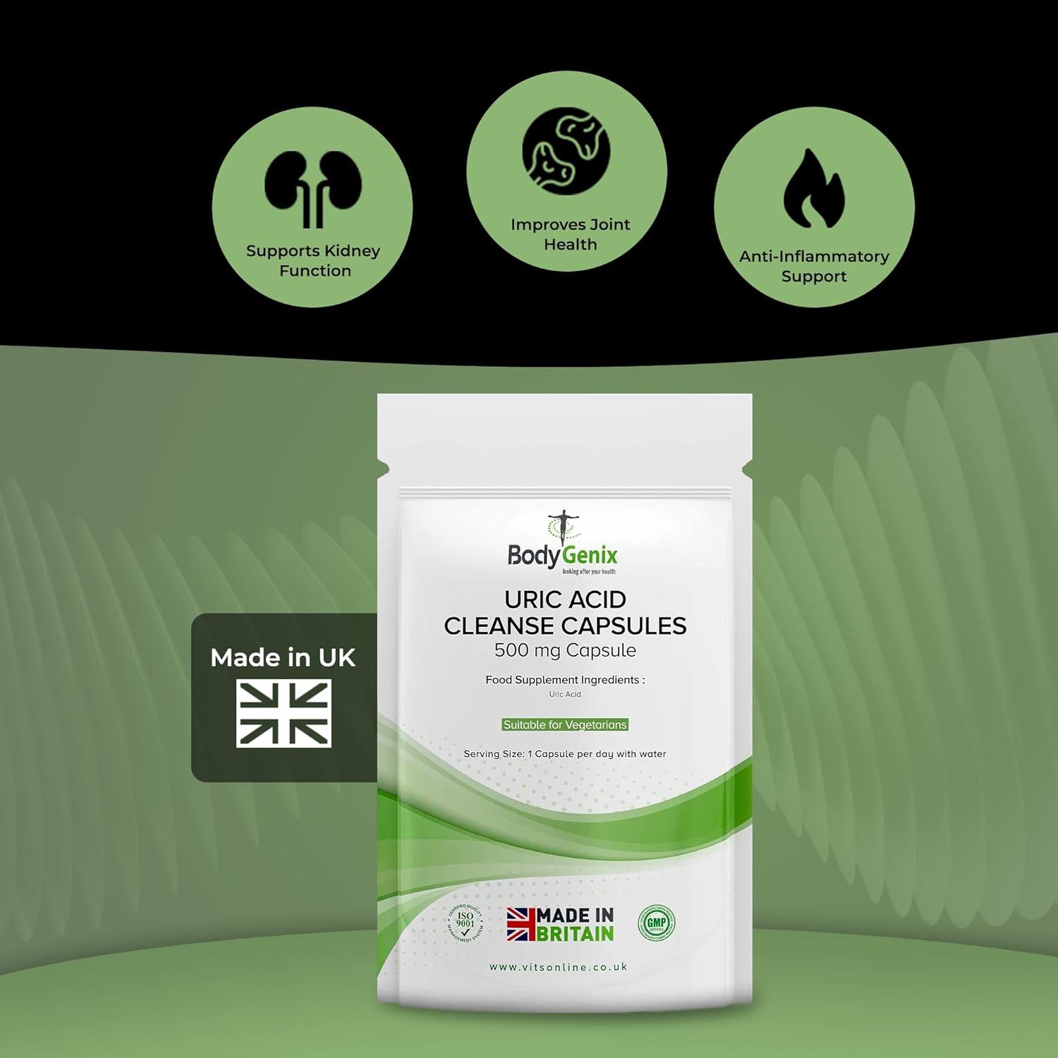 Bodygenix Uric Acid Cleanse Capsules - Made in the UK - Kidney Support ...