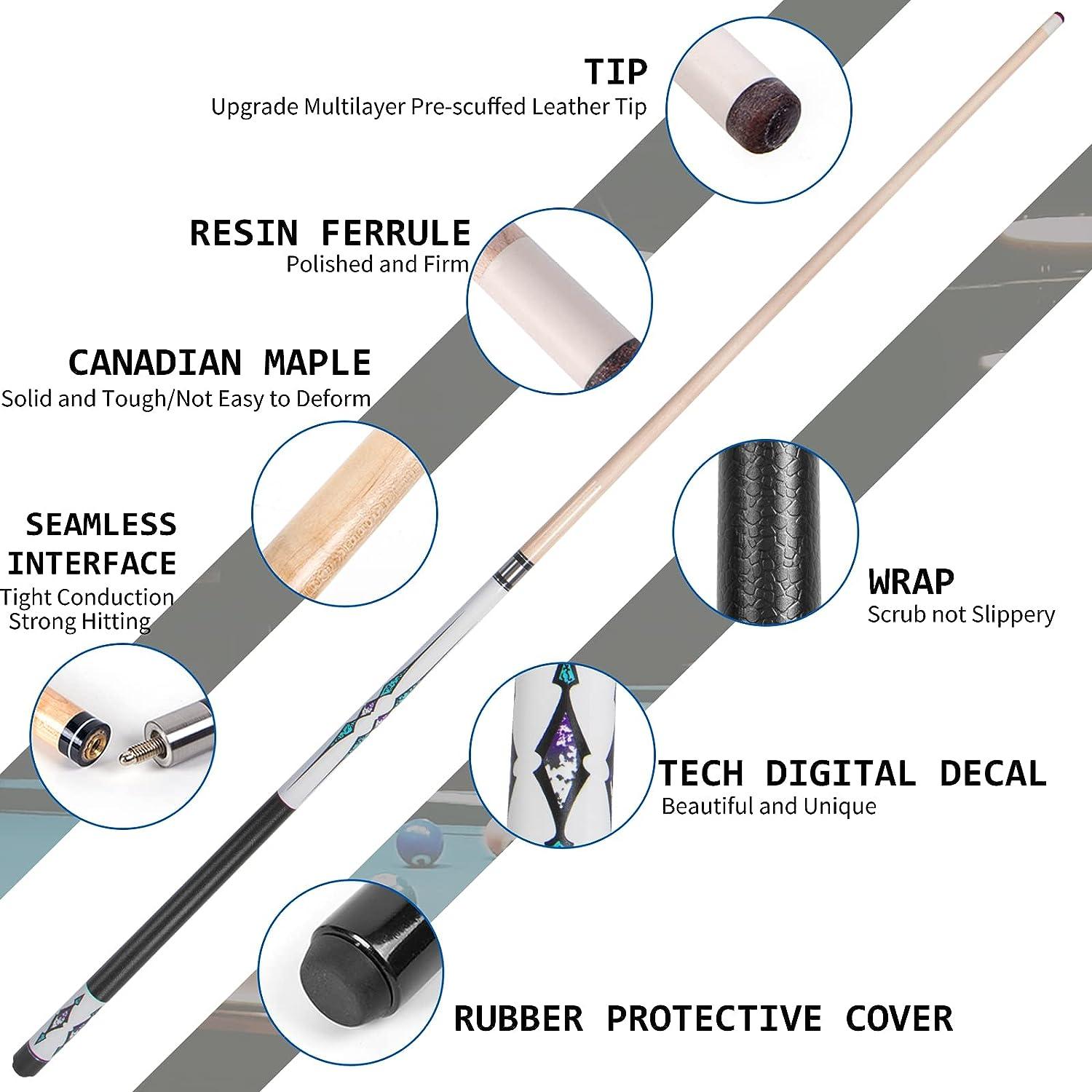 Lotmusic 1/2 Split Pool Cue Set - 18-21 Oz Hardwood Canada Maple ...