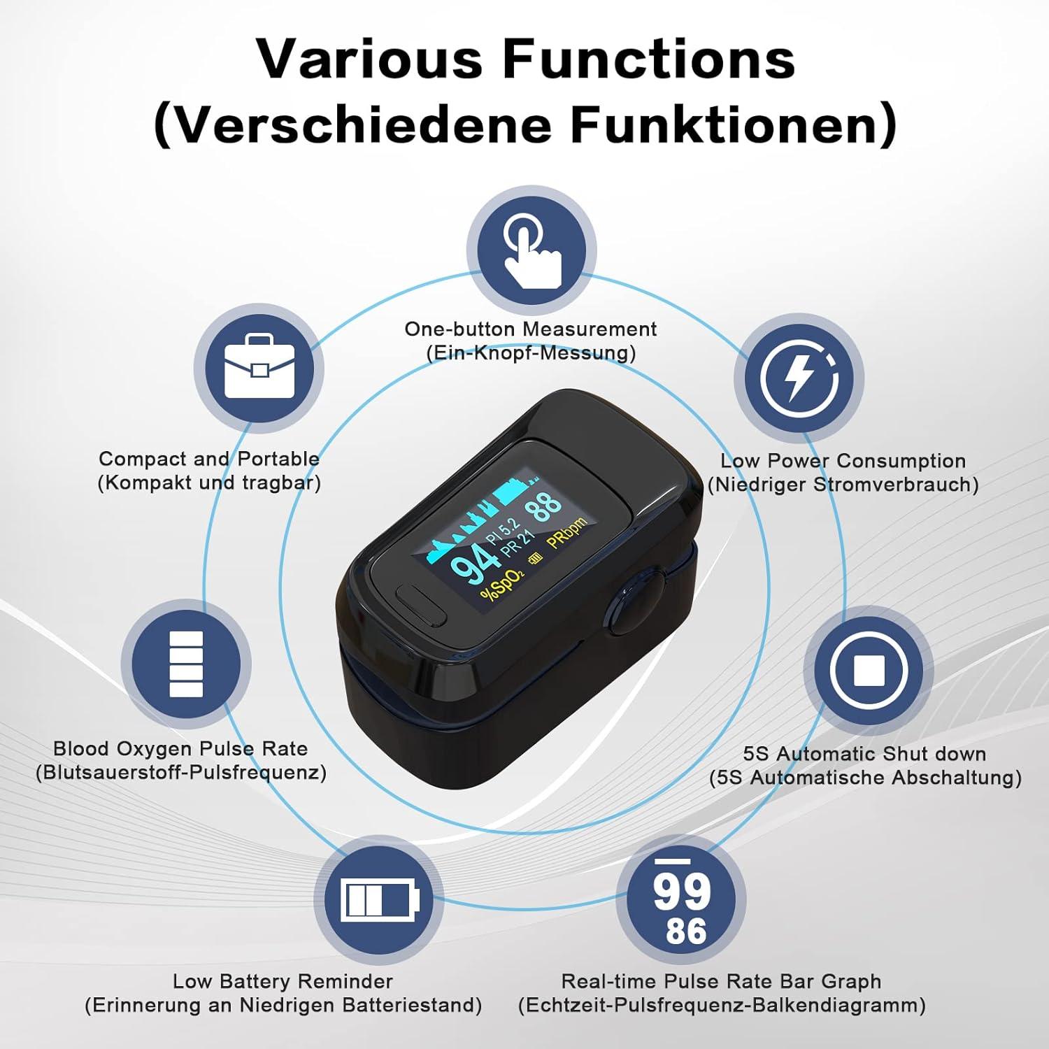 Pulse Oximeter for Finger Oxygen Measuring Device Fingertip Oximeter ...