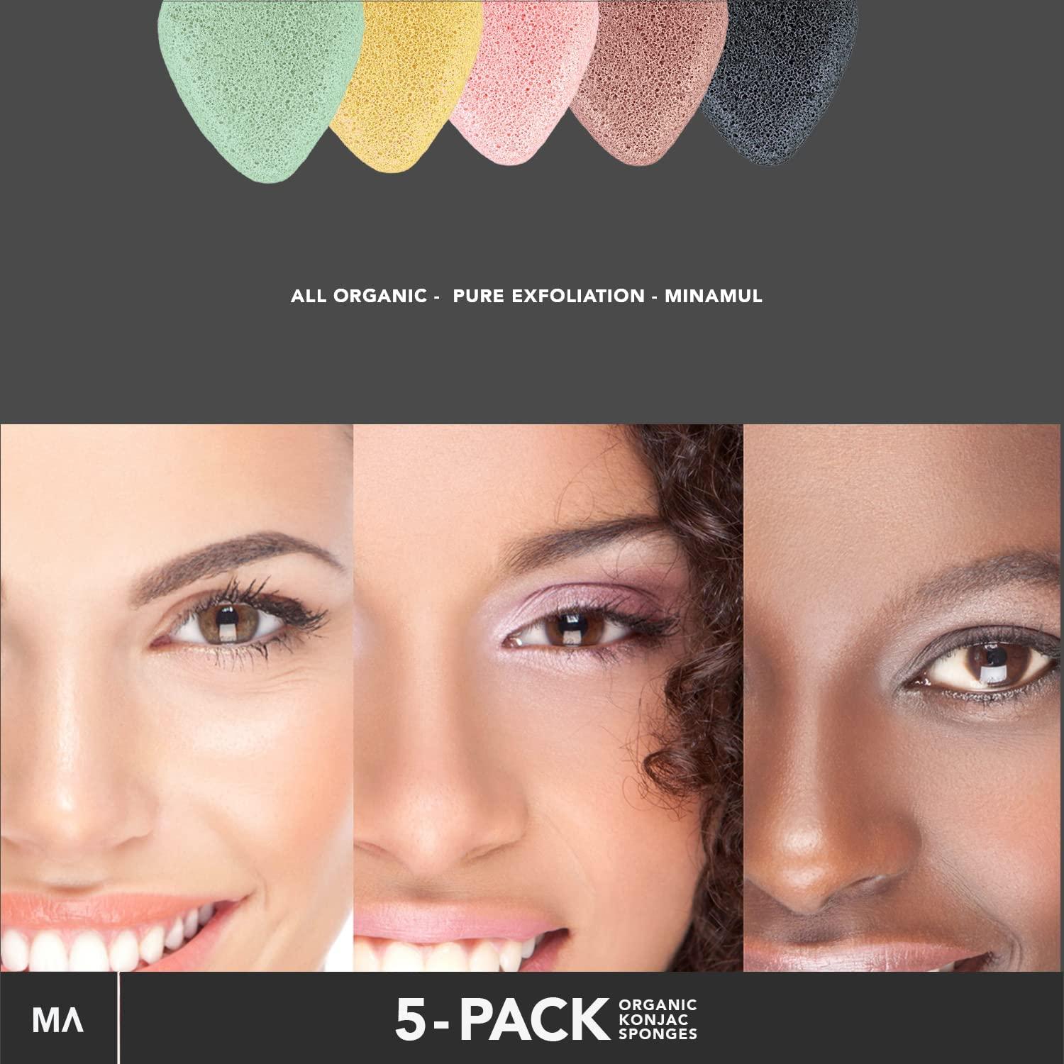 Minamul Konjac Exfoliating Organic Facial Sponge Set - Gentle Daily Face Scrub for All Skin ...