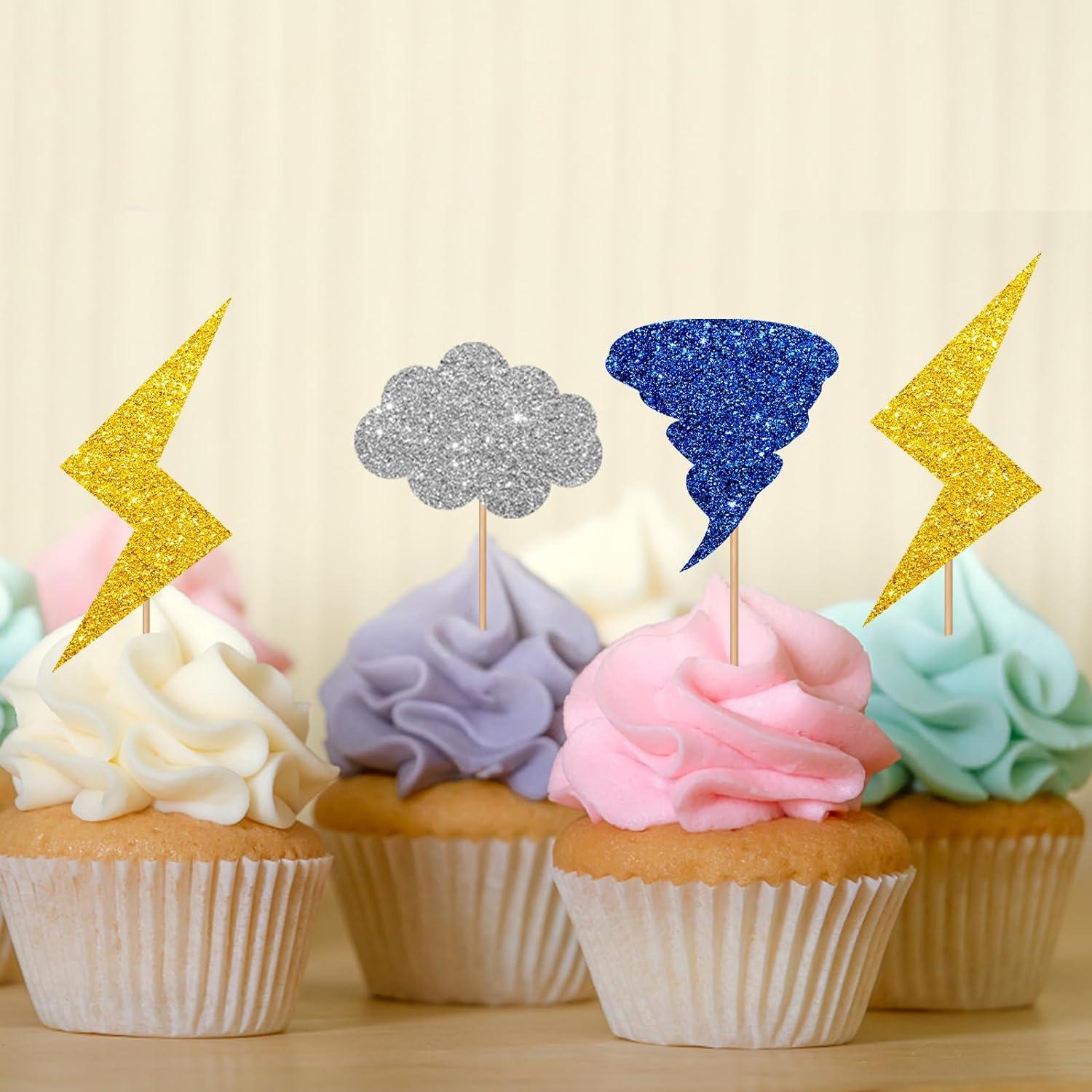 24pcs Tornado Cupcake Toppers Lightning Cupcake Toppers Colorful ...
