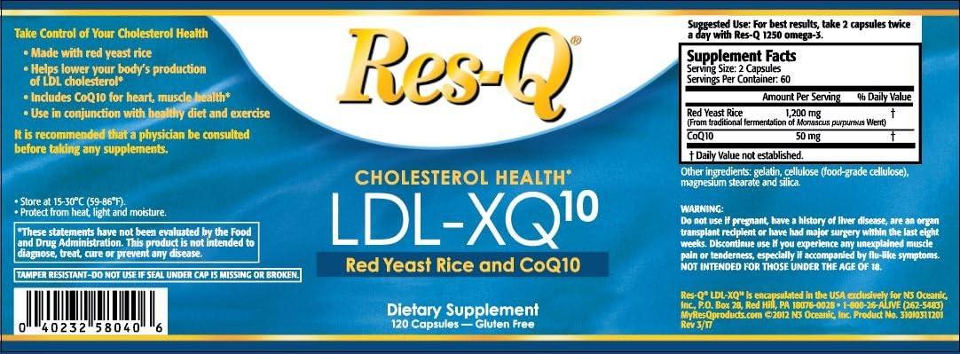 Res-Q LDL-XQ10 (formerly LDL-X) Red Yeast Rice and CoQ10 Supplement,120 ...