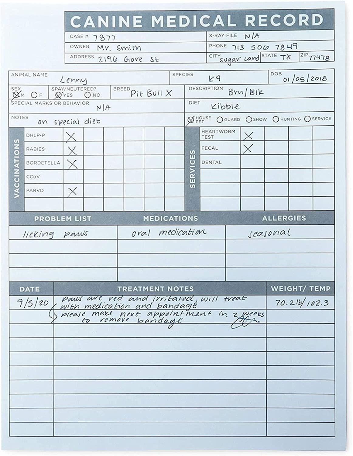 Okuna Outpost Pet Medical Record Sheets for Vets - Puppy Vaccine Cards ...