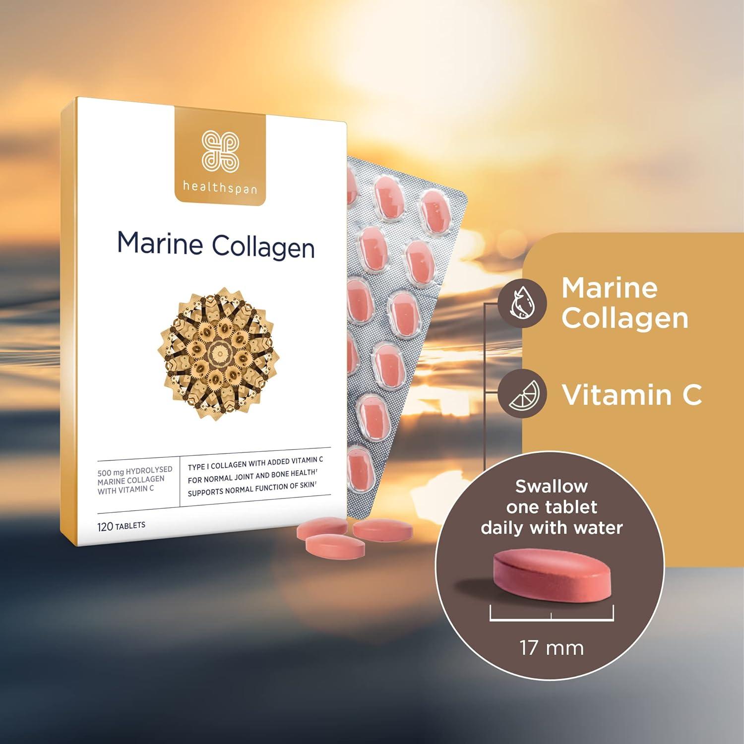 Healthspan Marine Collagen 500mg (120 Tablets) - Type I Marine Collagen ...