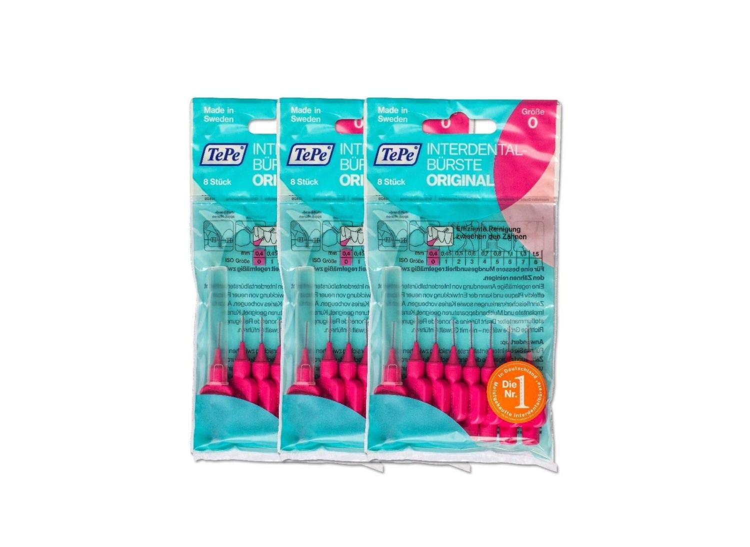 TePe Interdental Brushes Pink Original Pack of 8 ISO0 0.4 mm Pink 24 ...