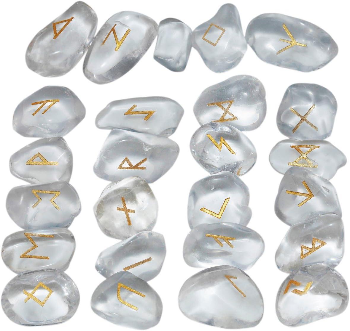 Mookaitedecor Clear Quartz Viking Norse Runes Set - 25 Stones with ...