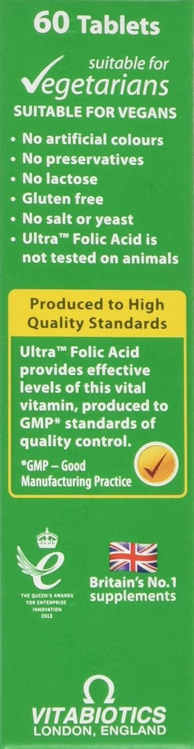 Vitabiotics Ultra Folic Acid Tablets 400mcg with Vitamin B12 - 60 ...
