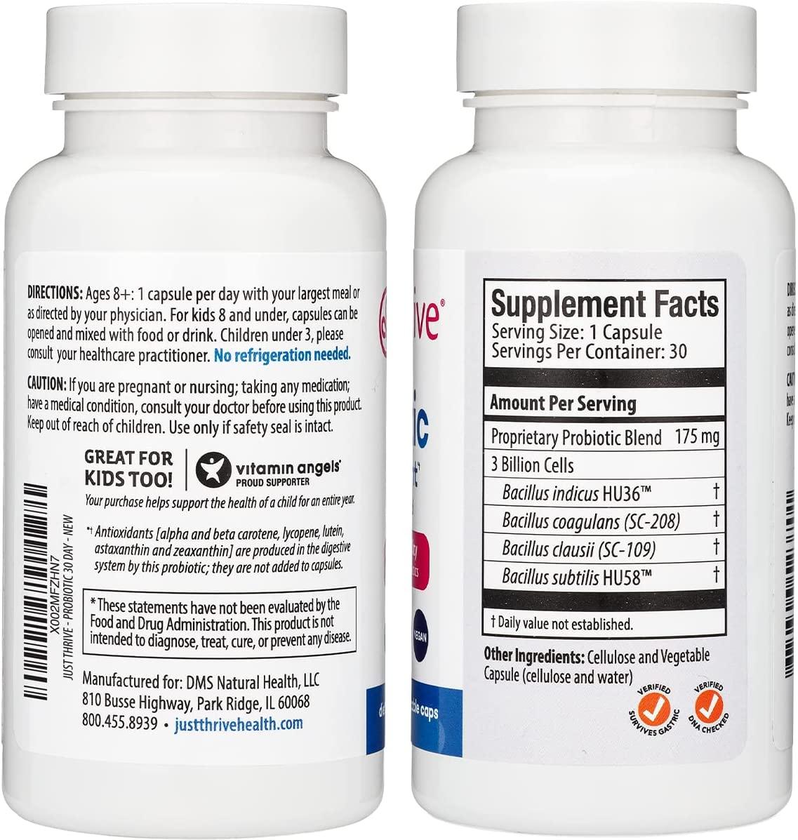 Just Thrive Probiotic & Antioxidant - Vegan Proprietary Blend - 30-Day ...