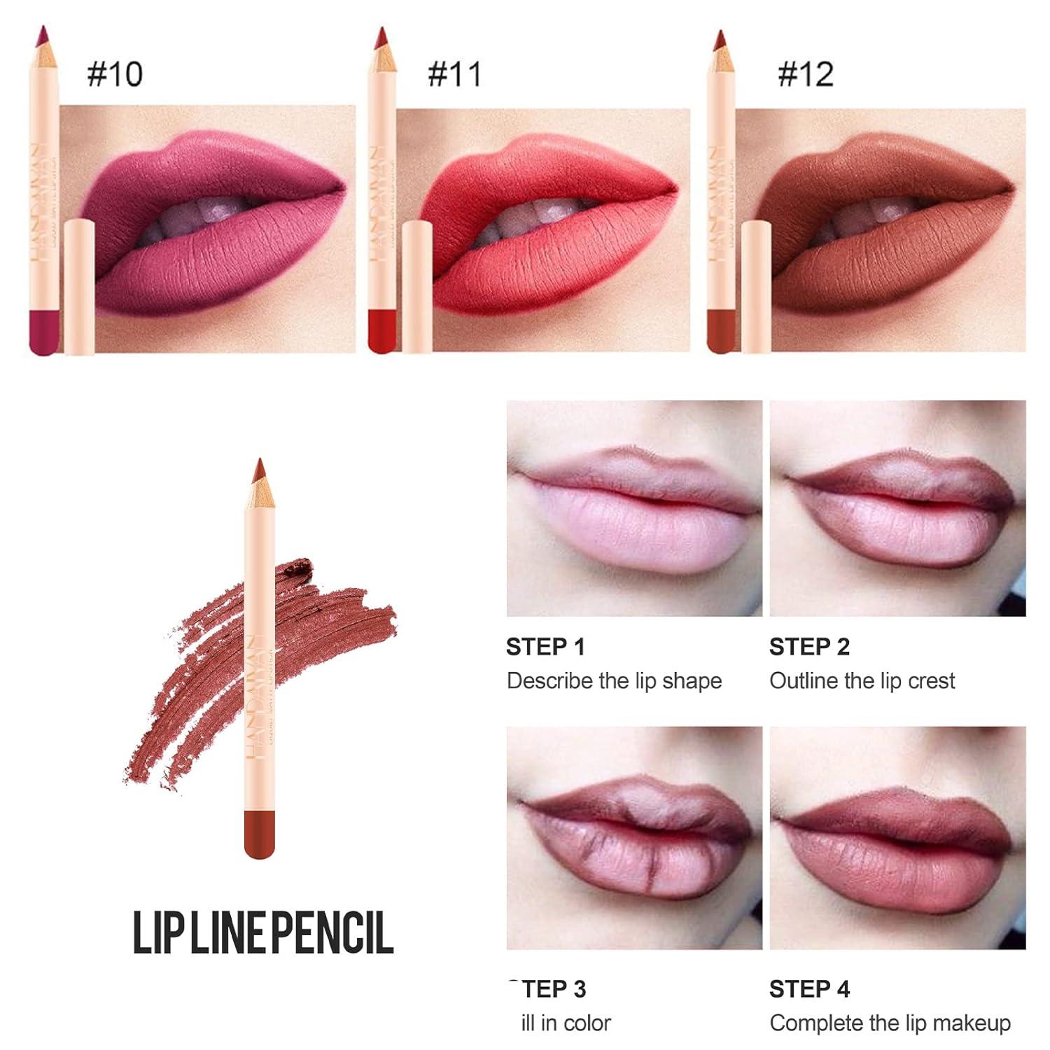 12-Piece Matte Lip Liner Pens Set - Long-Lasting & Creamy | Natural Lip ...