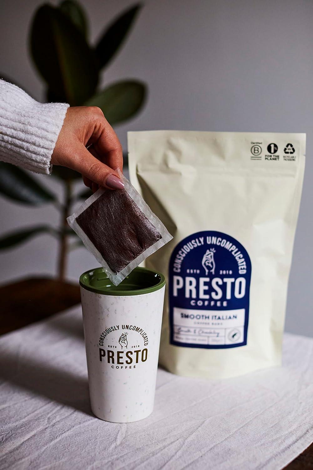 Presto Coffee Bags Smooth Italian Ground Coffee X 25 Bags - Medium Roast with Chocolate & Almond ...