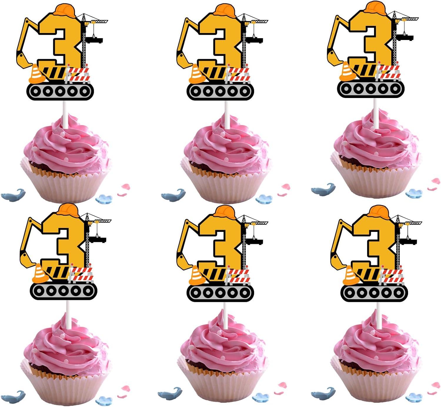 18pcs Construction Cupcake Toppers for Boys Girls 3rd Happy Birthday ...