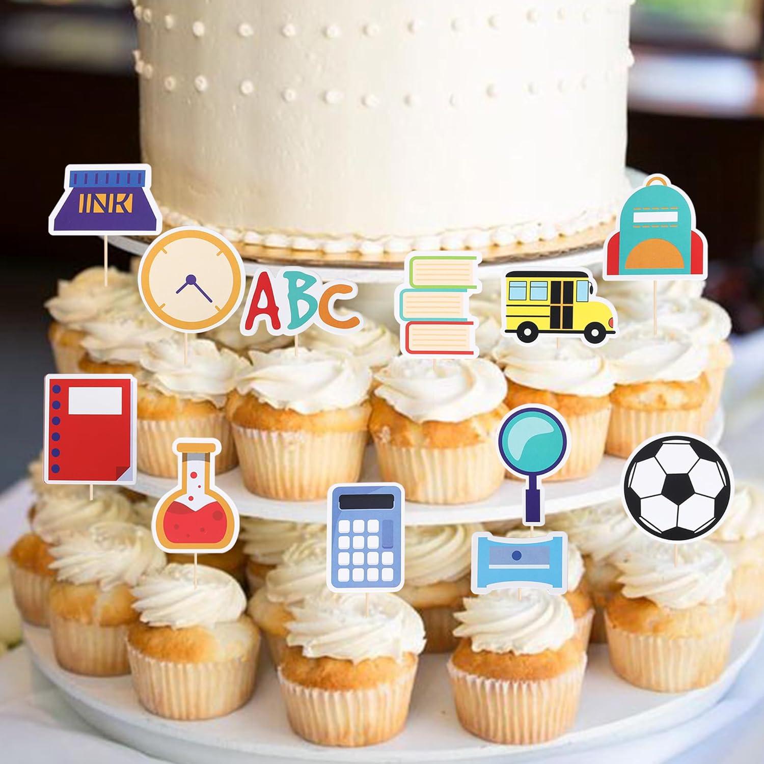 Rsstarxi 36 Pack Back to School Cupcake Toppers Happy First Day of ...