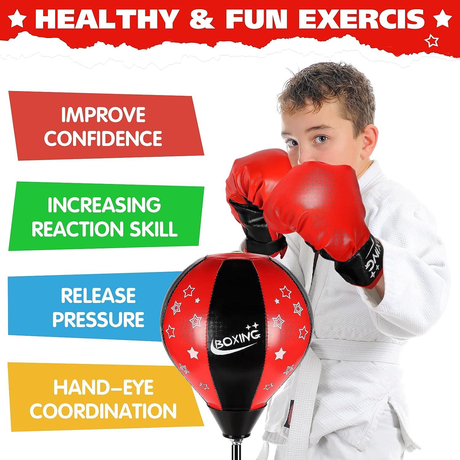 Kids Punching Bag Set with Gloves & Stand | Adjustable Height Boxing ...