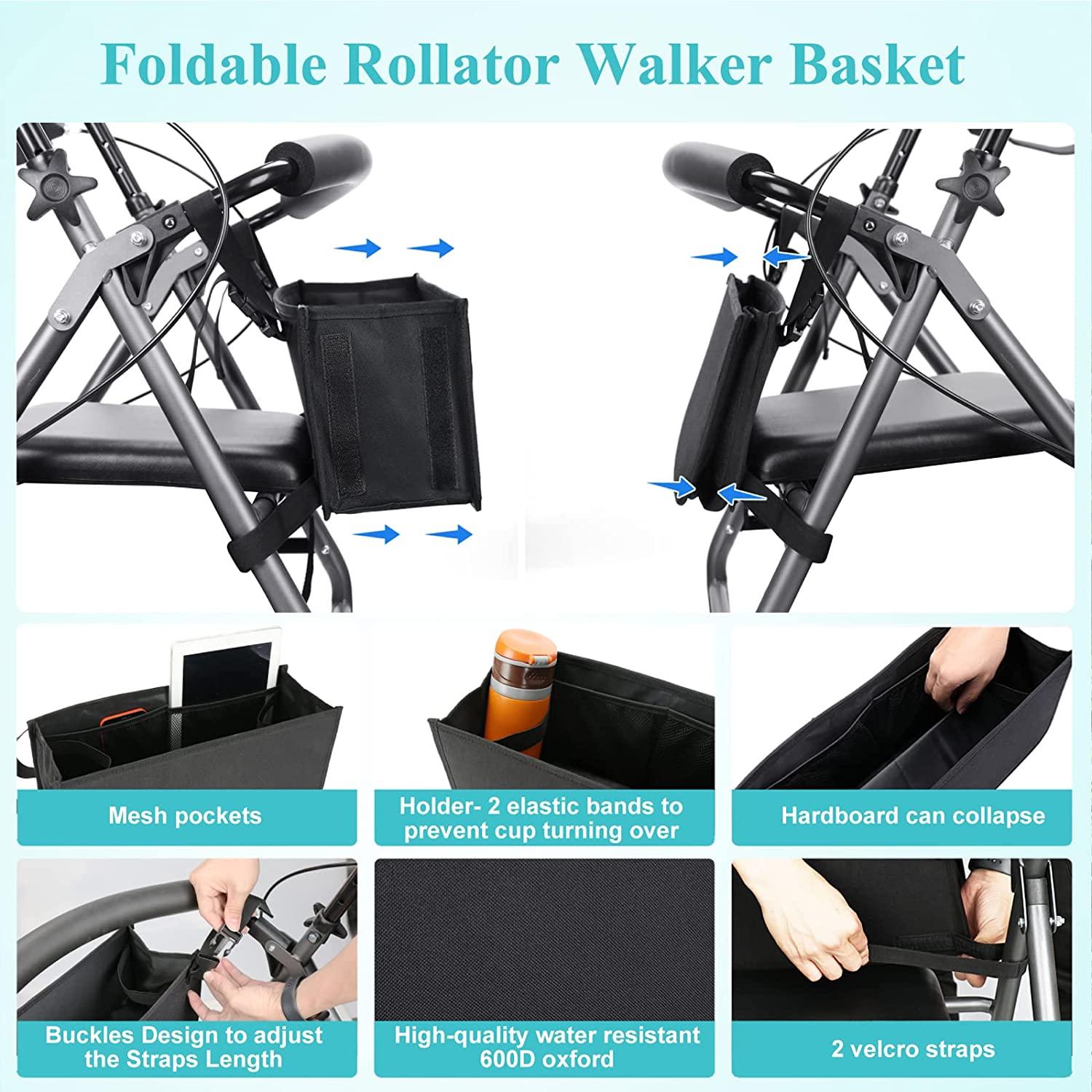 Rollator Basket with Cup Holder - Dotday Folding Walker Bag for Easy ...
