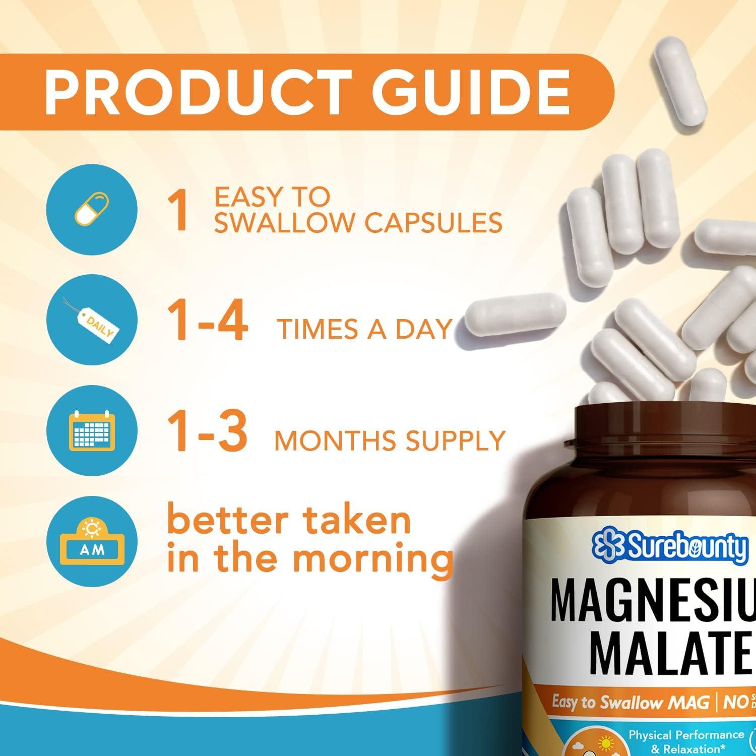 Surebounty Magnesium Malate - 410mg (45mg Elemental Magnesium) Morning ...