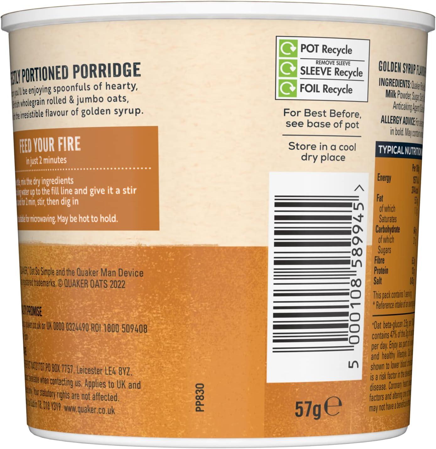 Quaker Oat So Simple Golden Syrup Porridge Pots 57 g (Pack of 24) | Buy ...