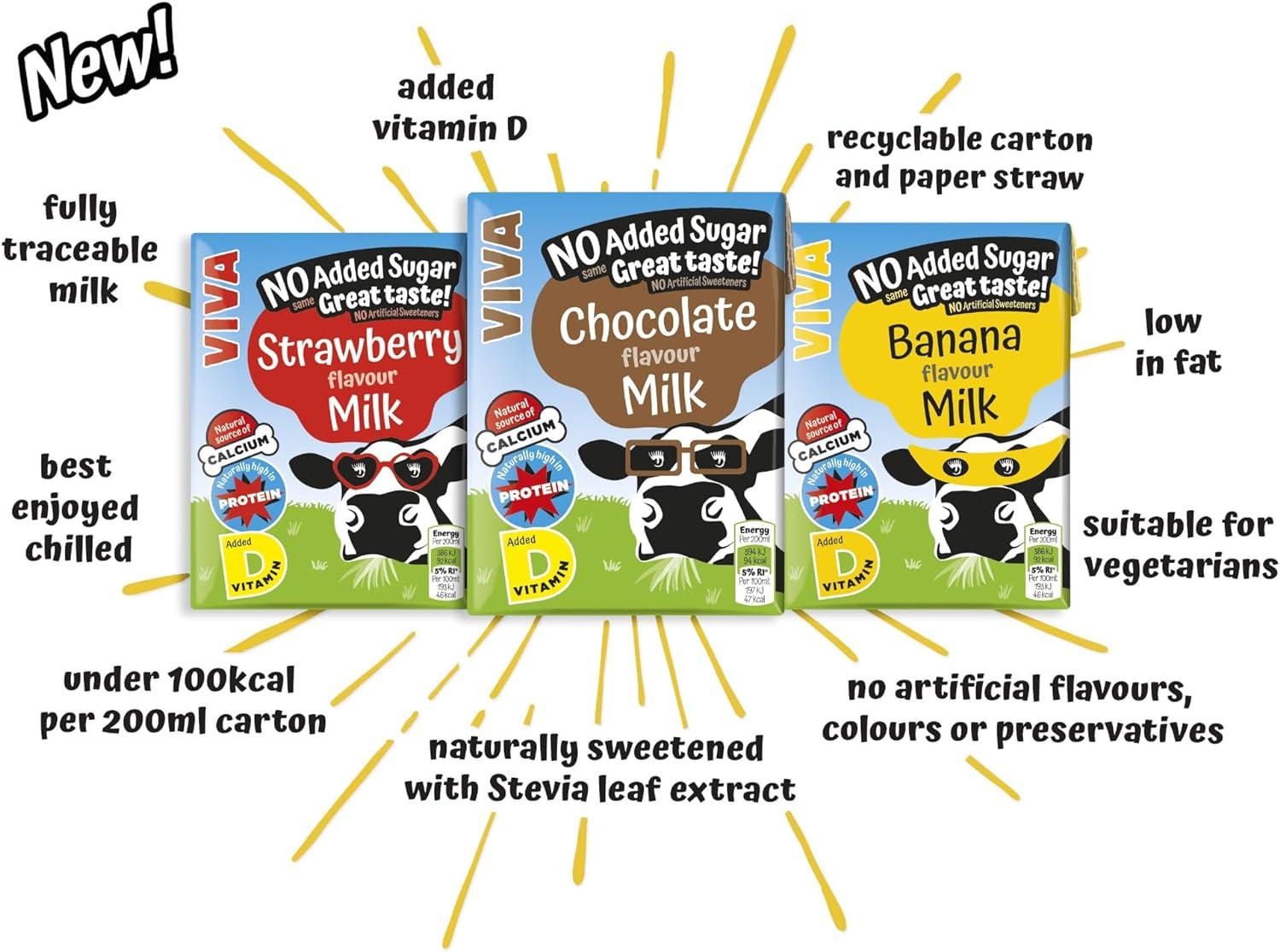 Viva Flavoured Milk Cartons Bundle 3x9x200ml | 9 x Strawberry 9 x ...