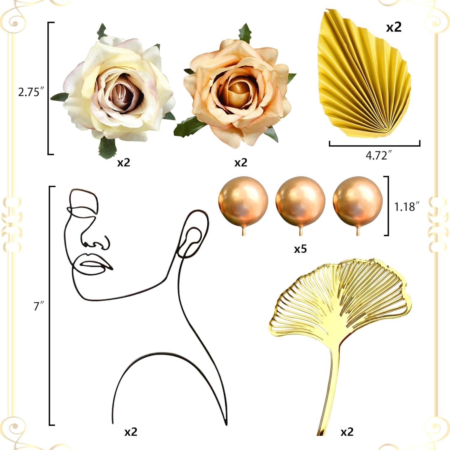 Champagne Acrylic Lady Face Cake Topper with Gold Leaves for Wedding ...