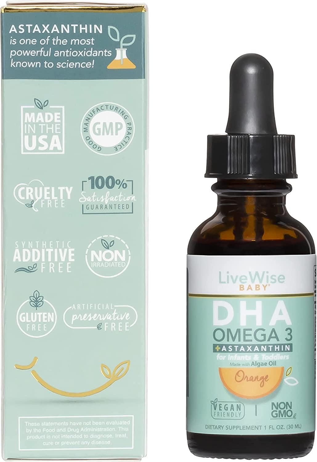 Baby Vitamin DHA Omega 3 Liquid Drops with Astaxanthin - Vegan Friendly ...