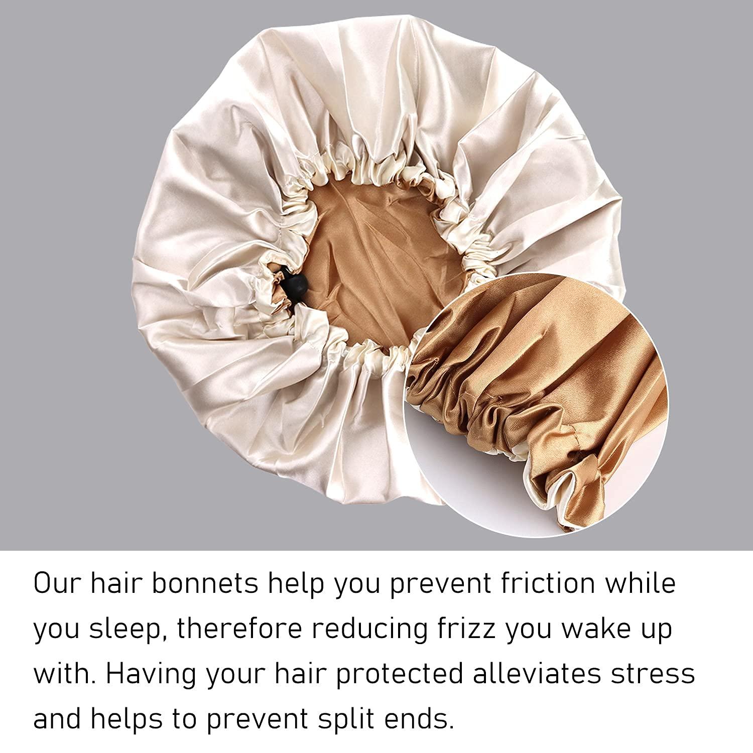 2 Pack Reversible Double Satin Silk Bonnet Set - Adjustable Hair Wrap ...