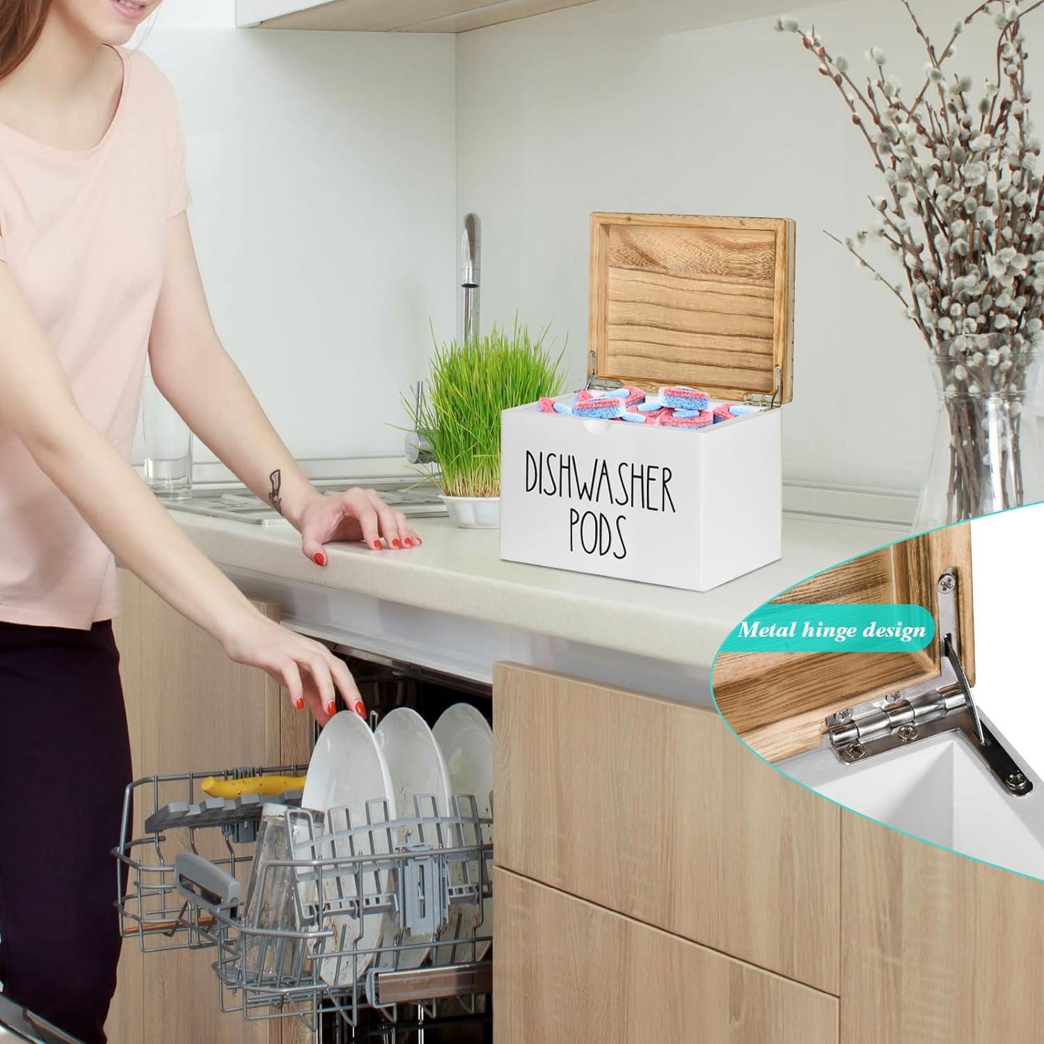 Anwelynd Rustic Wooden Dishwasher Pod Container Dishwasher Tablet ...