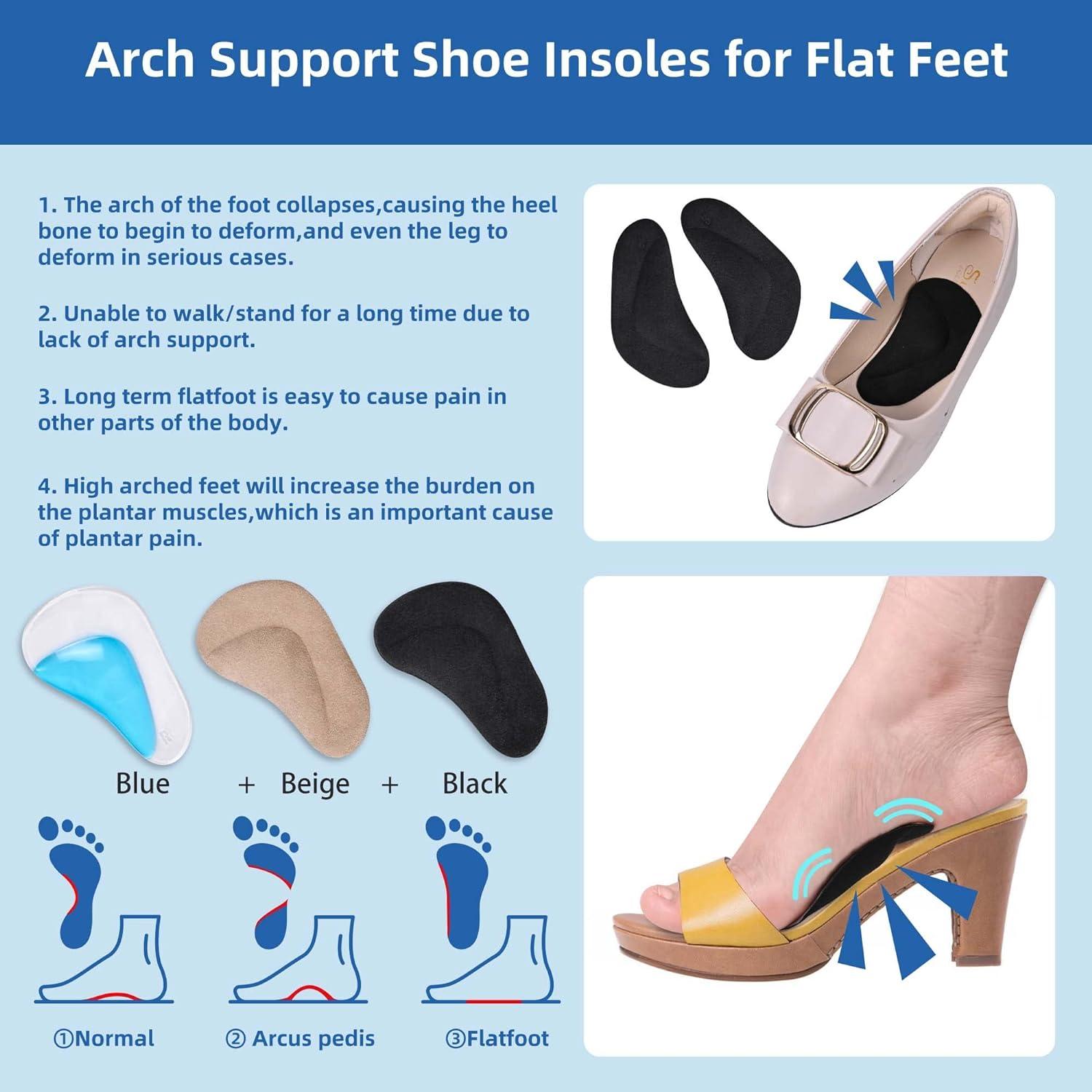DYKOOK Arch Support Shoe Insoles - 3 Pairs for Plantar Fasciitis, Flat ...