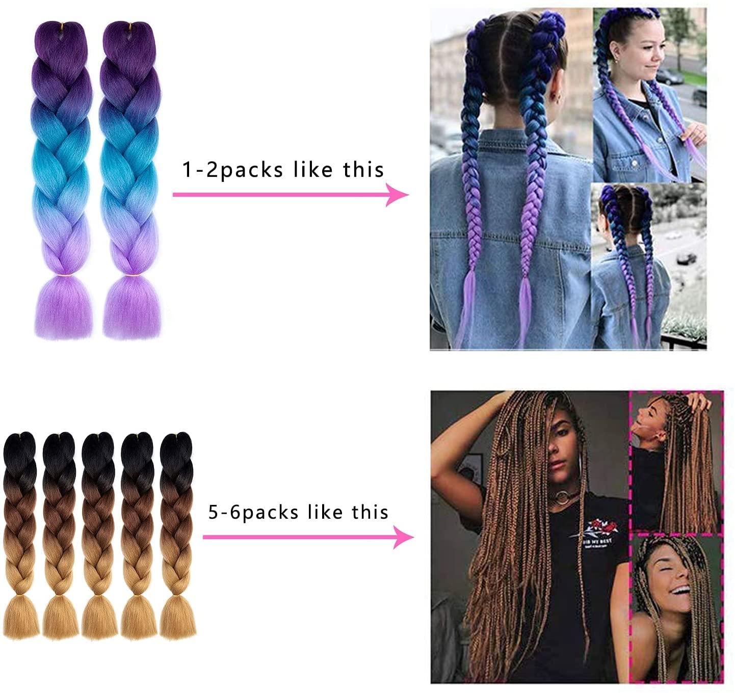 Ombre Braiding Hair - 3 Pack Kanekalon Jumbo Braid Extensions (24 ...