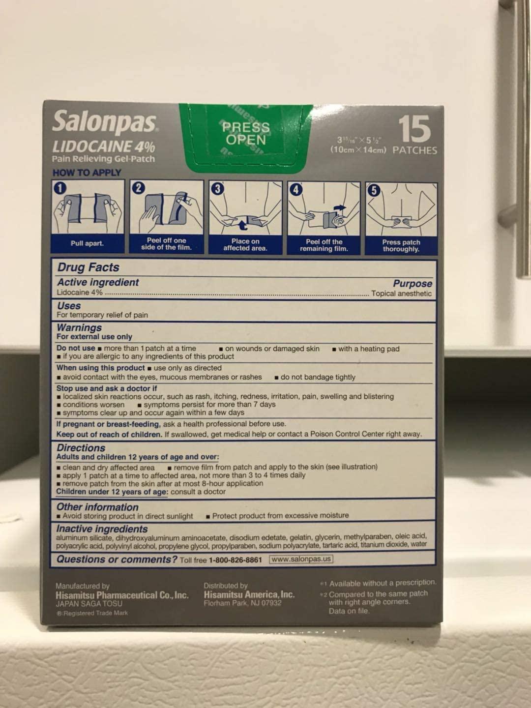 Salonpas Lidocaine Pain Relieving Gel - Maximum Strength (15 Patches ...