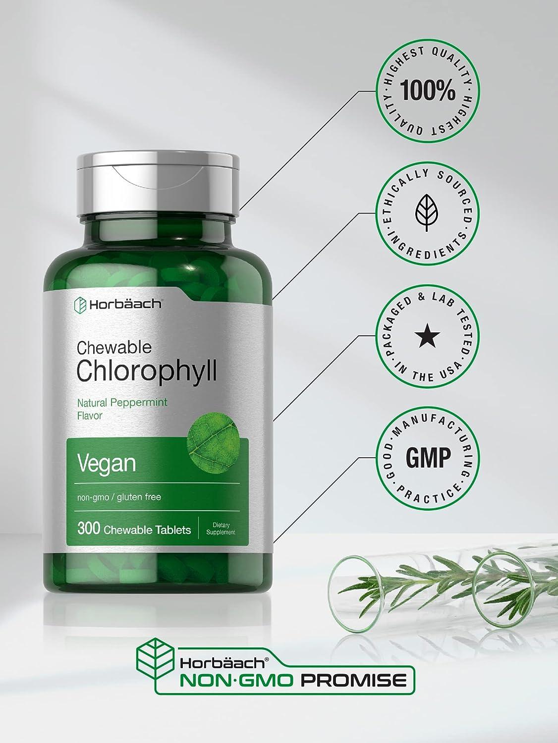 Chlorophyll Tablets 300 Chewables - Natural Peppermint Flavor, Vegan ...