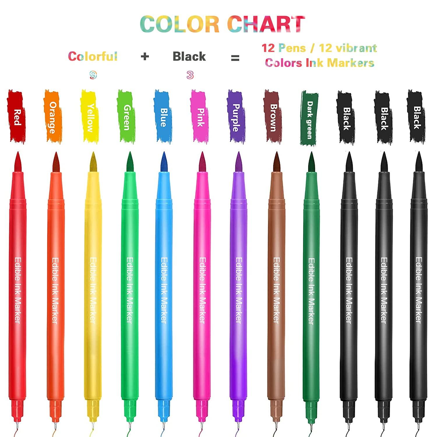 Food Coloring Pens 12Pcs Dual Sided Edible Markers - Fine and Thick Tip ...