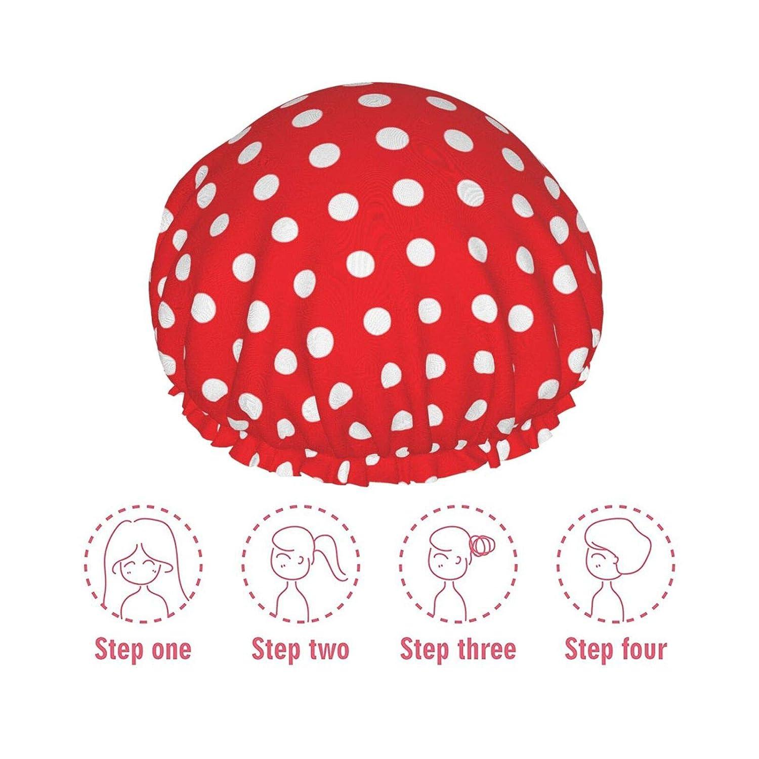 Red White Polka Dot Shower Cap | Double Layer Bath Cap | Adjustable ...