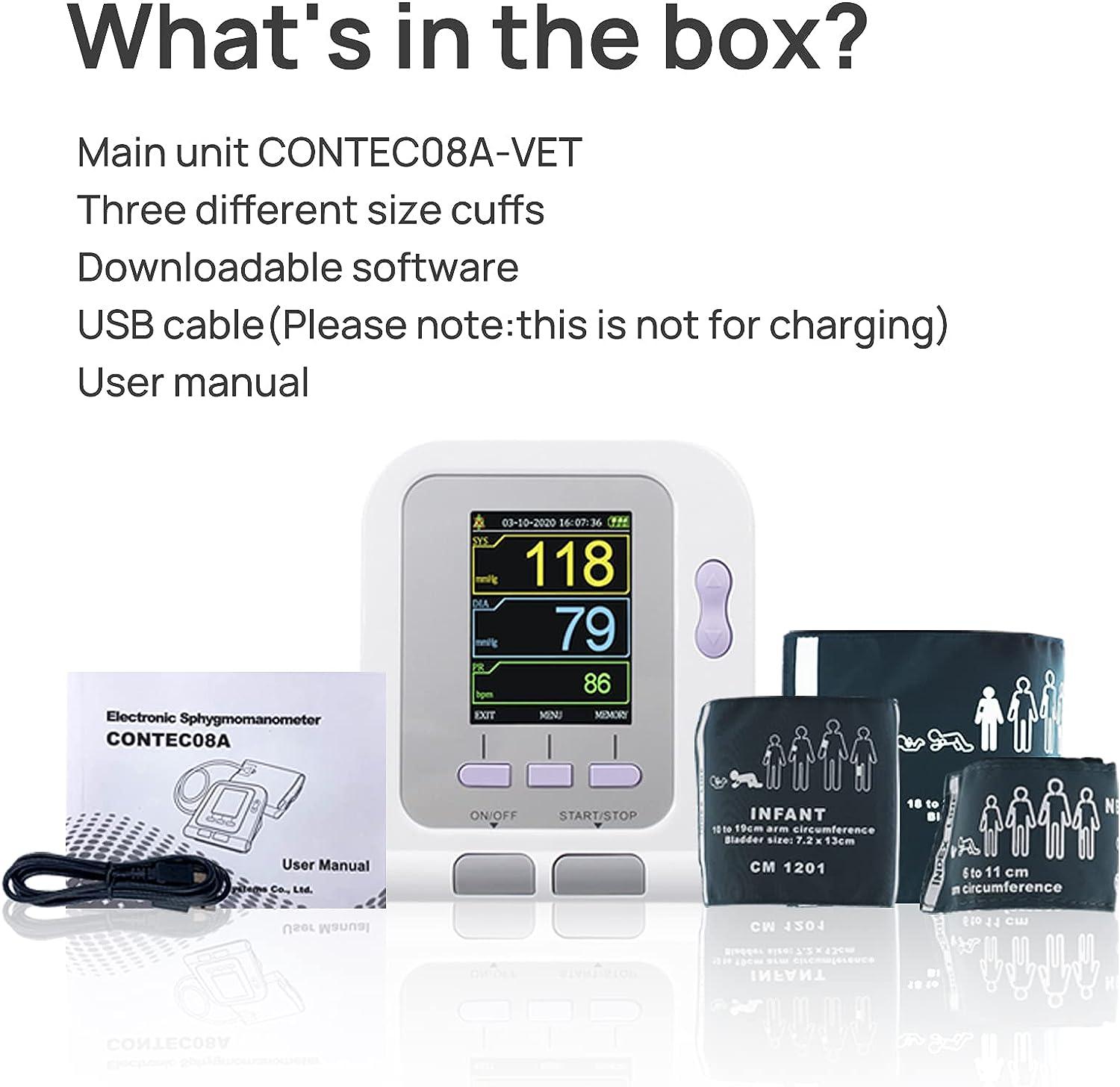 CONTEC08A-VET Digital Veterinary Blood Pressure Monitor with 3 Cuffs ...