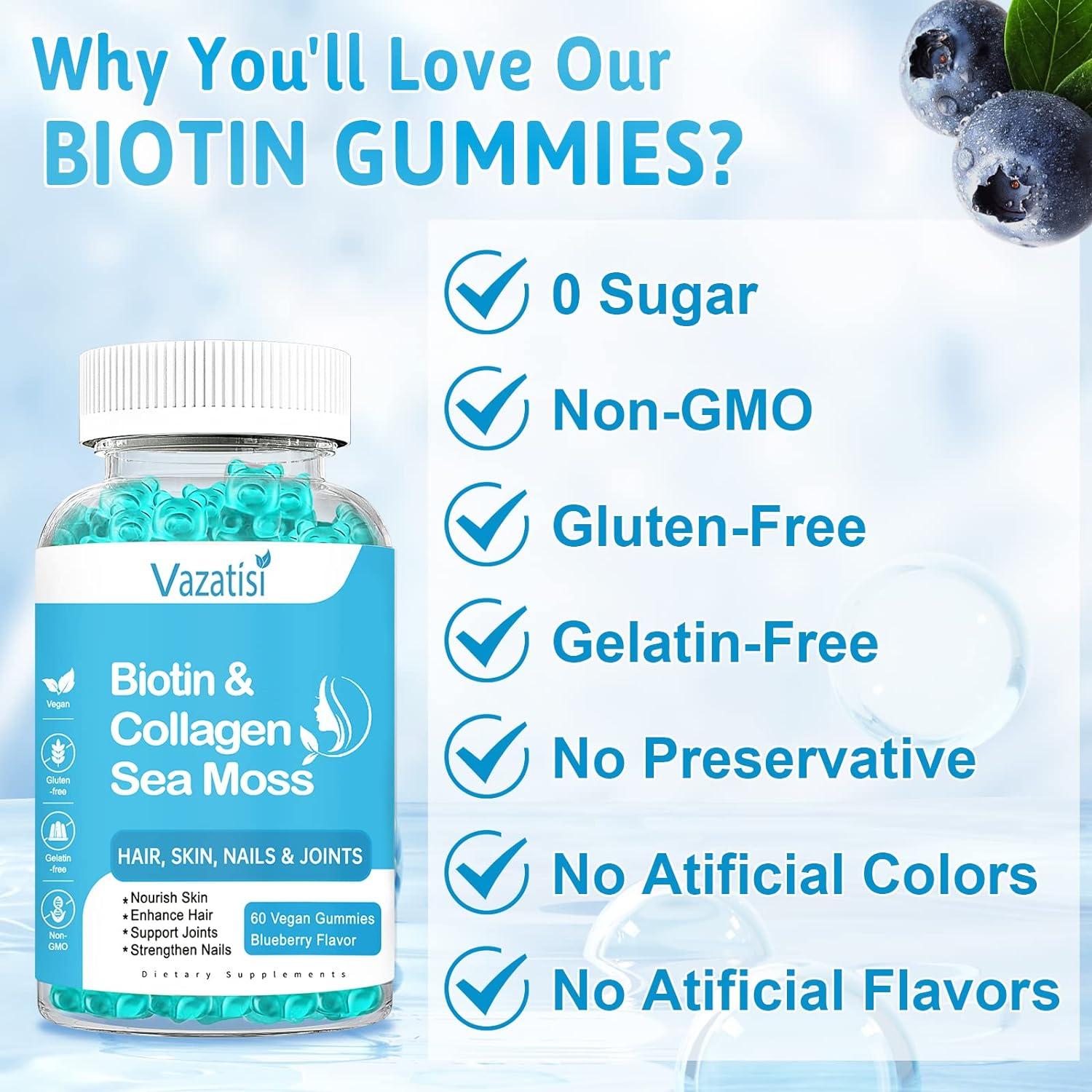 Biotin Gummies 15000mcg with Collagen, Sea Moss, Chlorophyll & Keratin ...