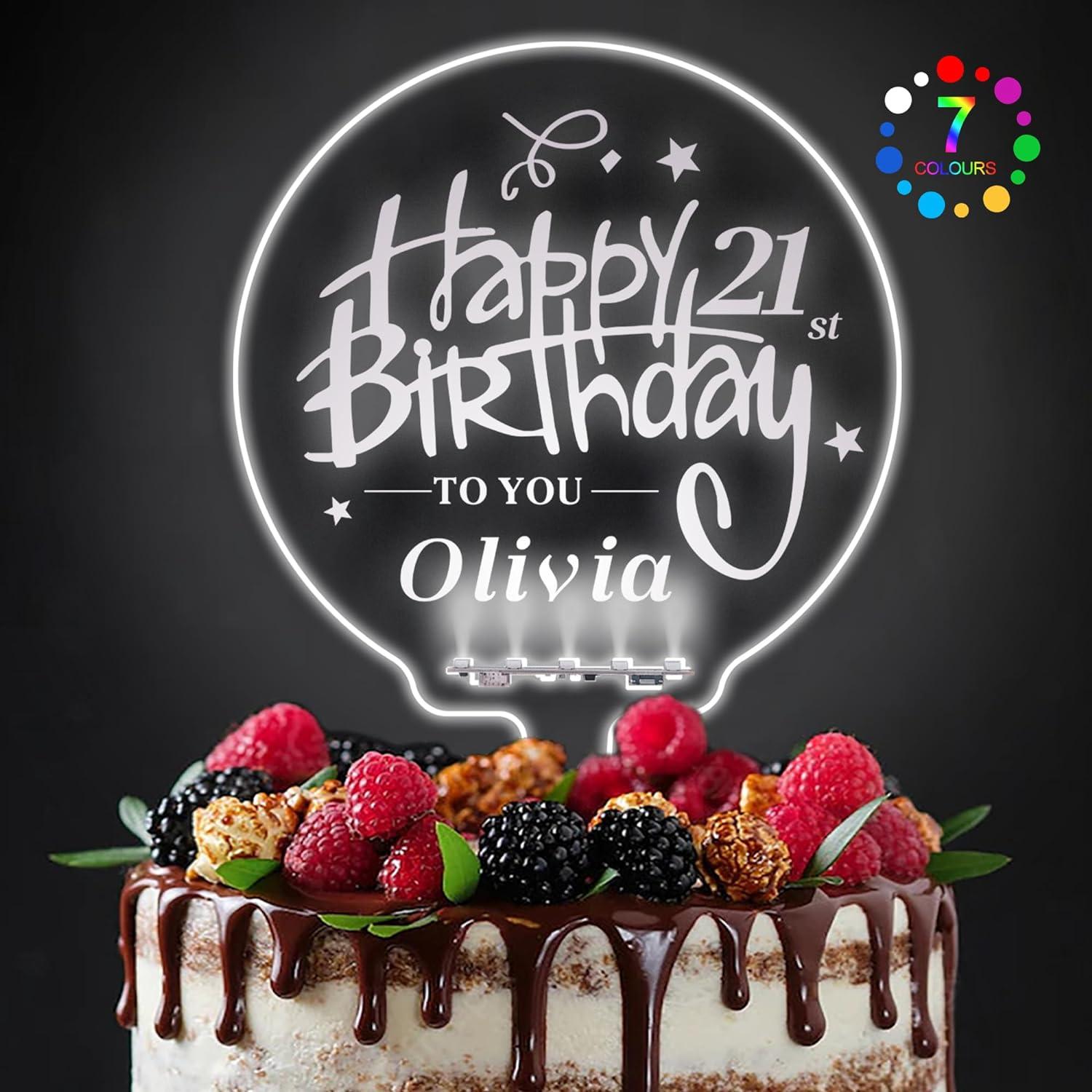 LED Personalised Cake Topper 7 Colour Changes Light Up Cake Topper ...