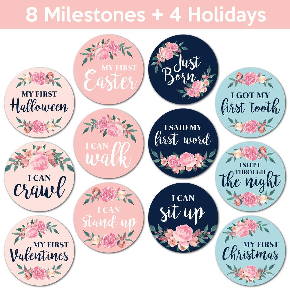 Floral Baby Monthly Stickers for Girls (Set of 24) | Newborn Milestone ...