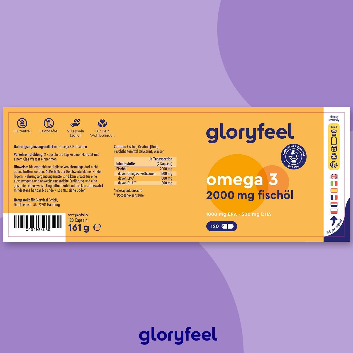 High-Dose Omega 3 Capsules - 2000mg Fish Oil 1000mg EPA & 500mg DHA ...