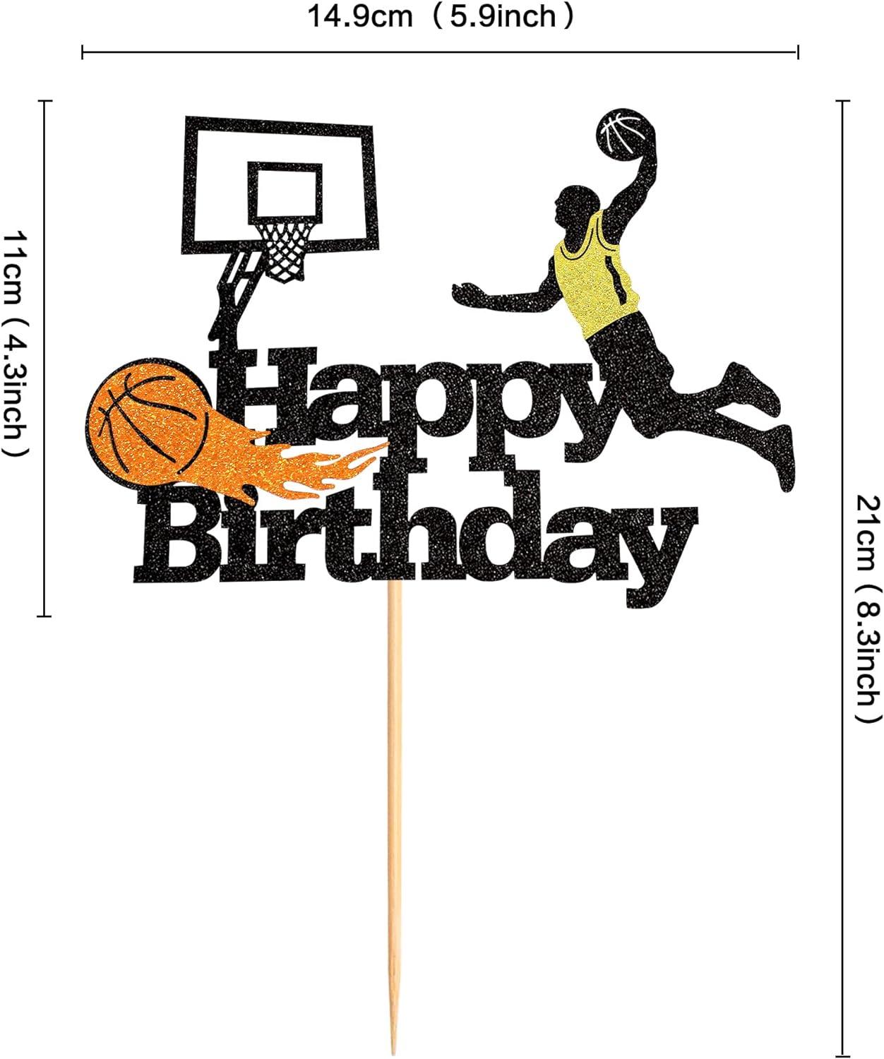 Basketball Cake Attachment - Happy Birthday Shield & Player Decorations ...