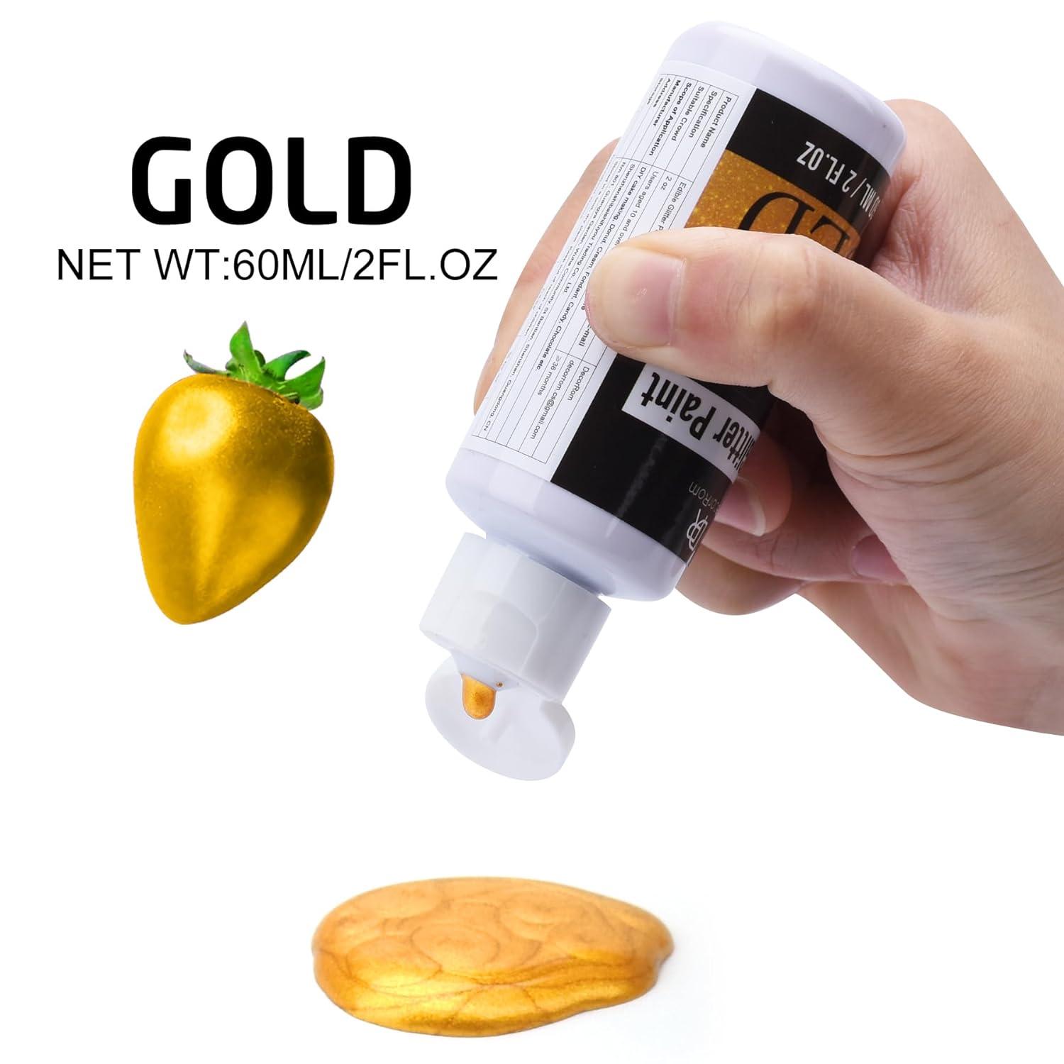 Liquid Edible Glitter 60ml - Metallic Gold Food Coloring for Cakes ...
