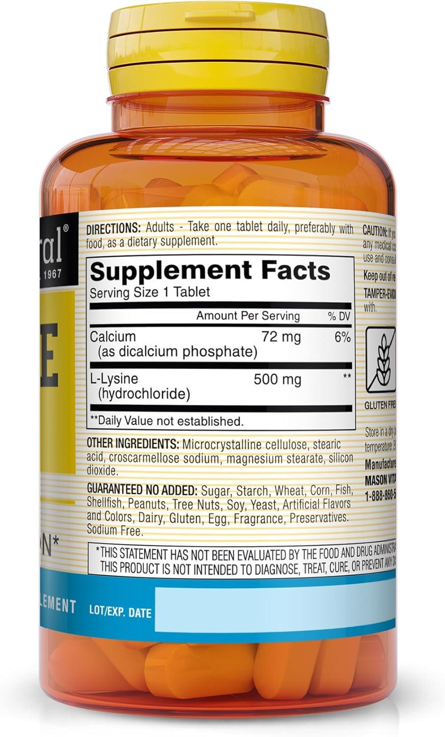 Mason Natural L-Lysine 500 mg with Calcium - Boost Immune Function ...