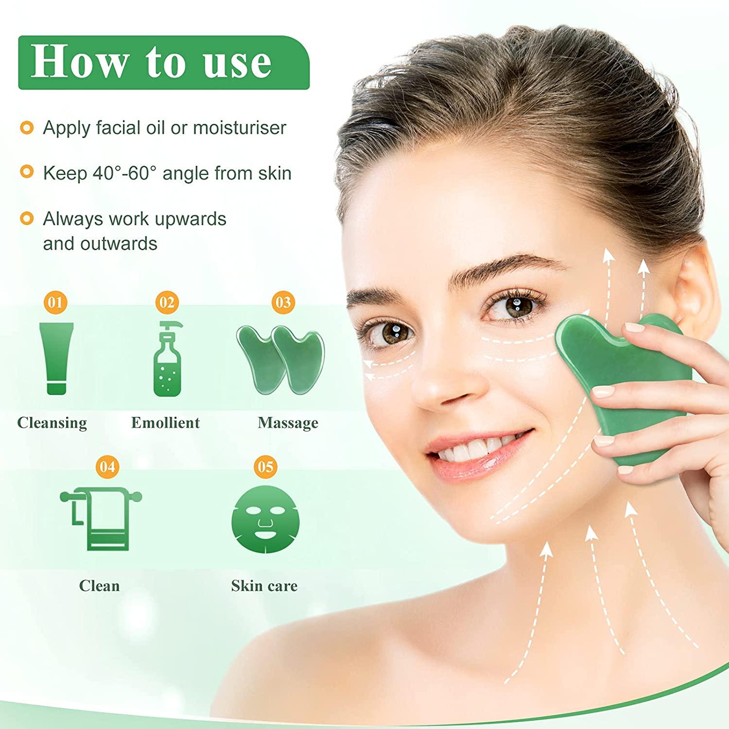 2 Pack Gua Sha Facial Tools - Natural Jade Massage Tools for Skincare ...
