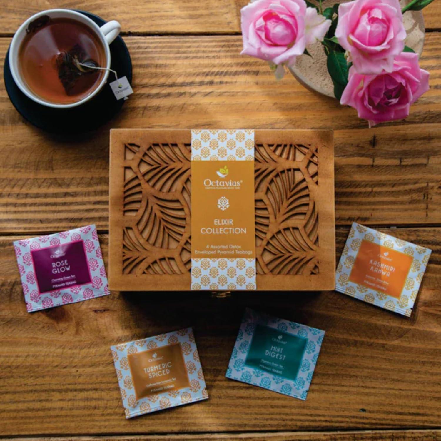Octavius Assorted Tea Sampler Gift Set | (4 Flavors 40 Pyramid Tea Bags ...