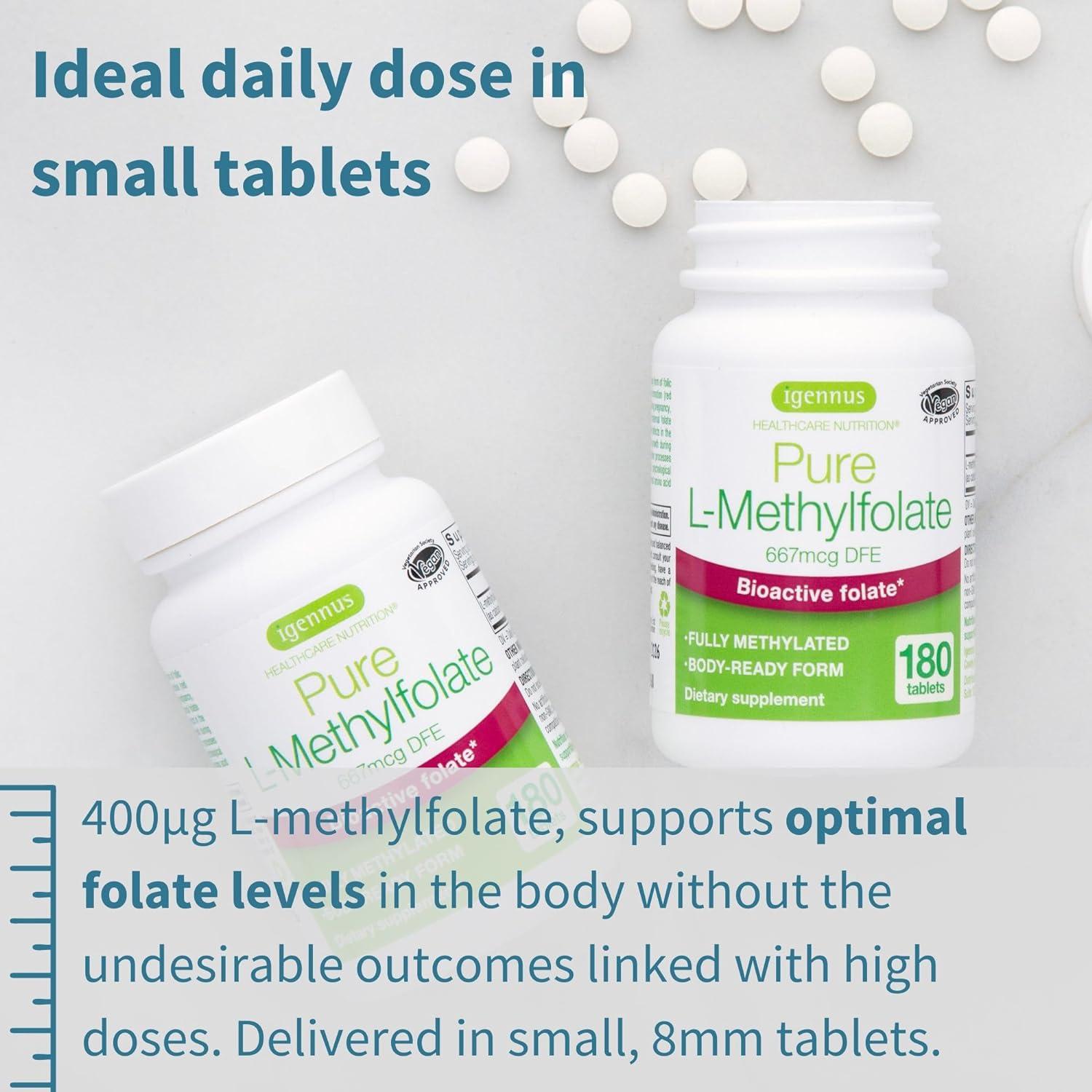 Pure Methyl Folate 400mcg 180 Tablets - Vegan & Pregnancy Safe 5-MTHF ...